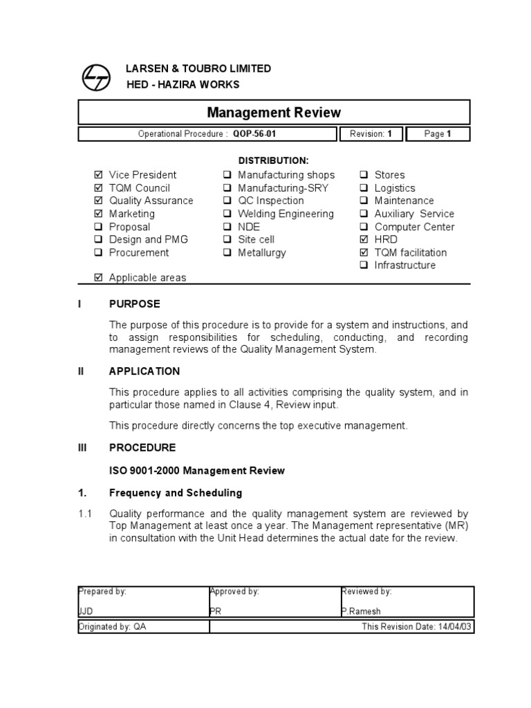 Qop 56 01 Management Review | PDF | Quality Management System | Quality ...