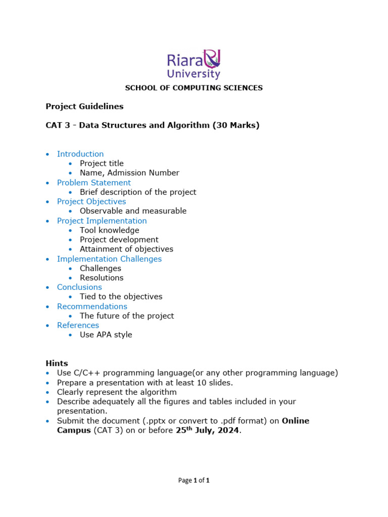 CAT 3 - Data Structures Project - May - August 2024 | PDF