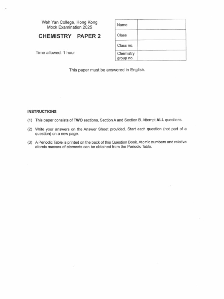 2025 WYHK Chem Paper 2 | PDF