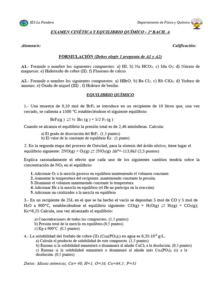 Cinética y Equilibrio 3 | PDF | Equilibrio químico | Solubilidad