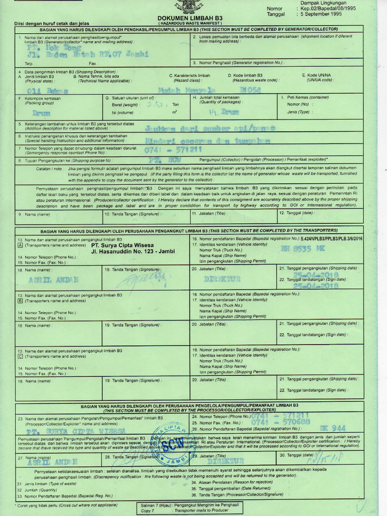 Manifest Ke 7 Oli Bekas Tahun 2018 | PDF