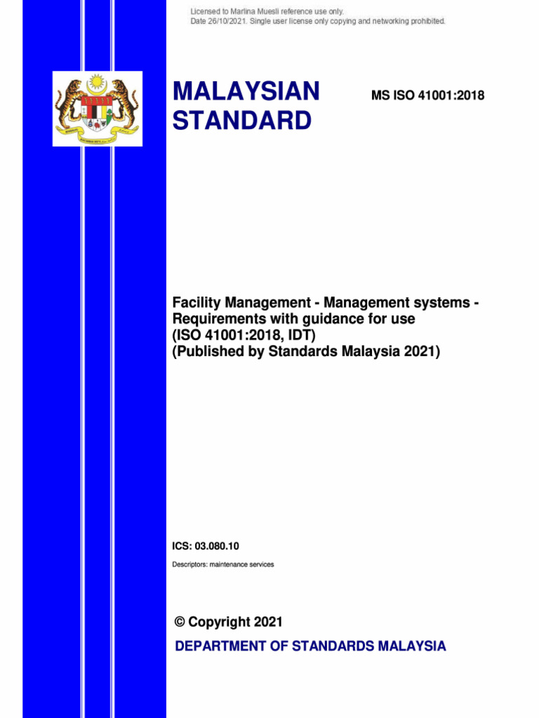 ISO 41001 2018 Standard - Facility Management System | PDF ...