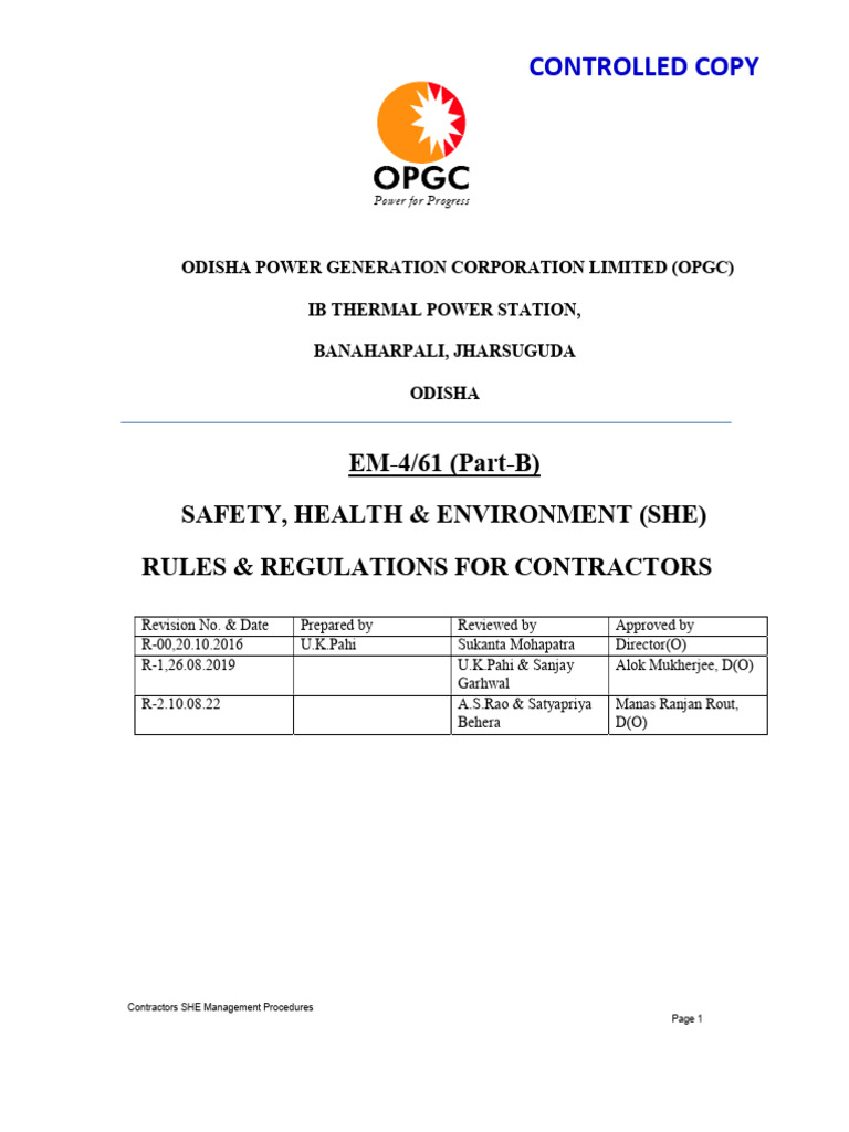 EM - 4 61 (Part-B) Contractor SHE Rules Regulations | PDF | Personal ...
