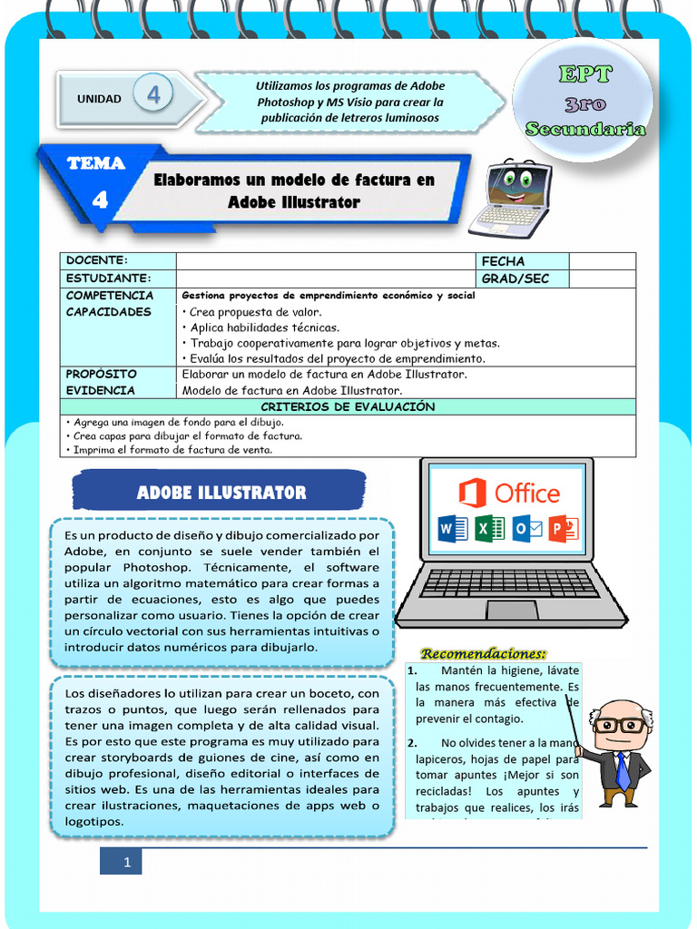 Ficha de Actividad Ept 3°-Semana 4 | PDF | Factura | Ilustrador Adobe