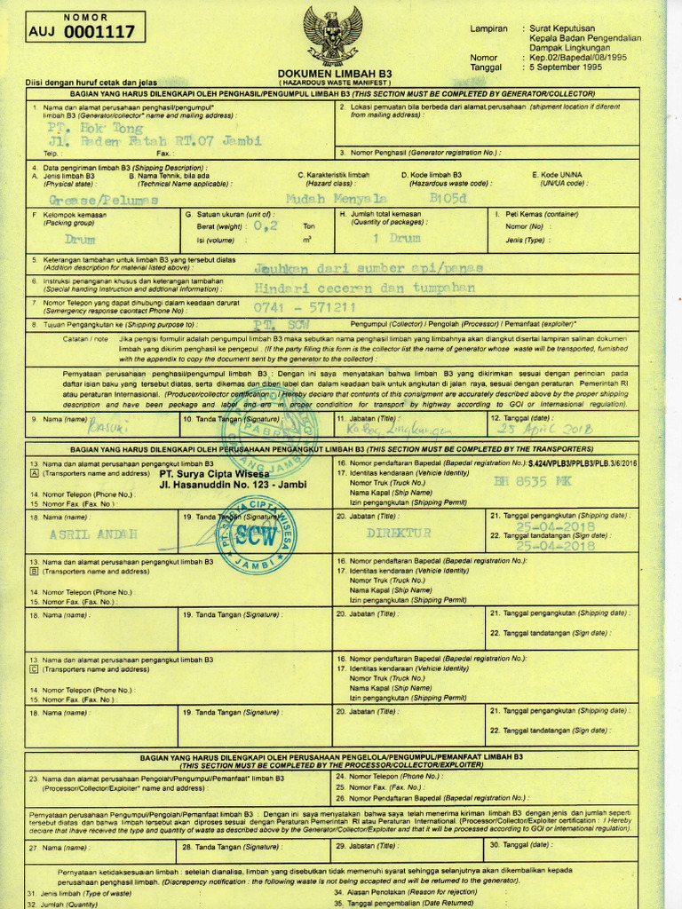 Manifest Ke 2 Pelumas Bekas Tahun 2018 | PDF