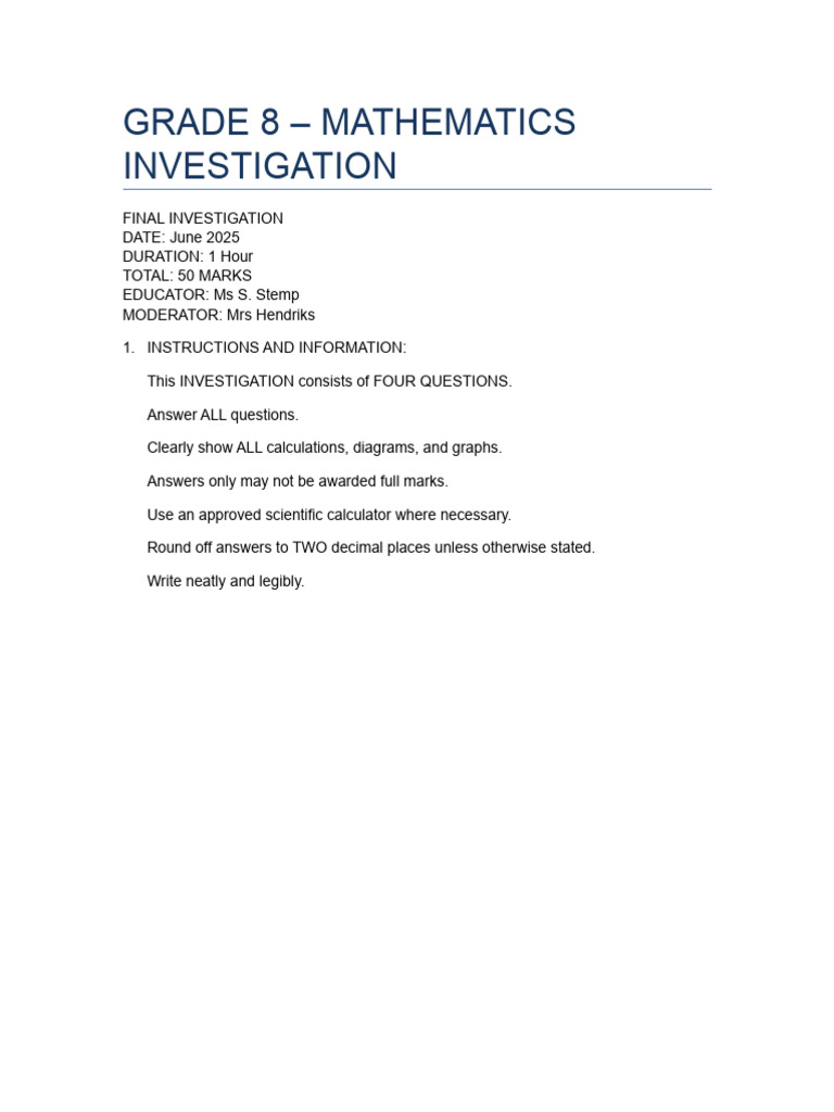 Grade 8 Mock Investigation | PDF