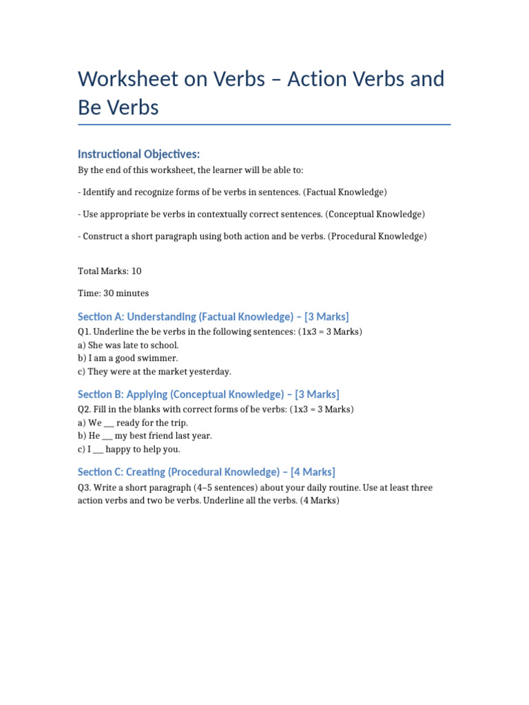 Worksheet_Verbs_Class_VIII | PDF