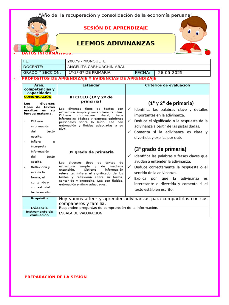 Sesion - Com Leemos Adivinanzas | PDF | Aprendizaje