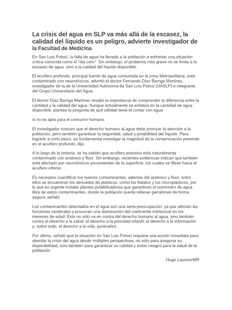 La Crisis Del Agua en SLP Va Más Allá de La Escasez | PDF | Agua ...