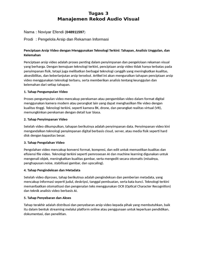 Tugas 3 Majemen Rekod Audio Visual | PDF