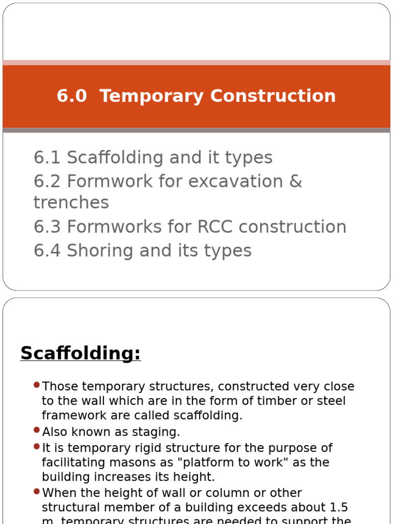 Types of Scaffolding and Formwork Guide | PDF | Scaffolding | Deep ...