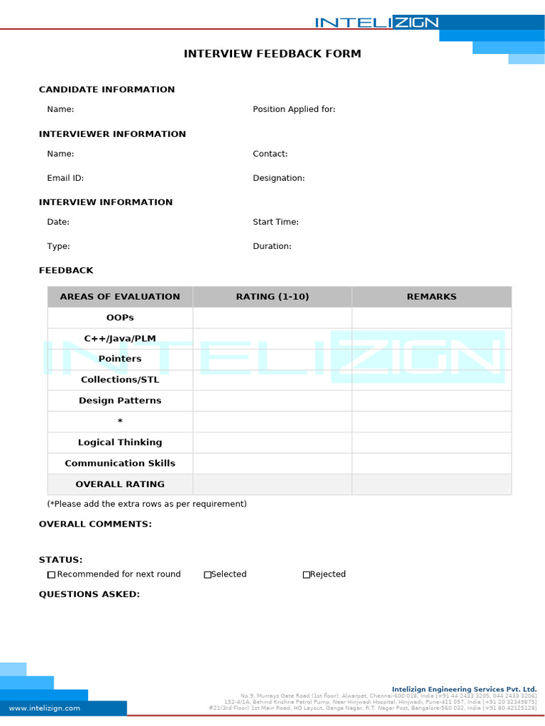 Interview Feed Back Form | PDF