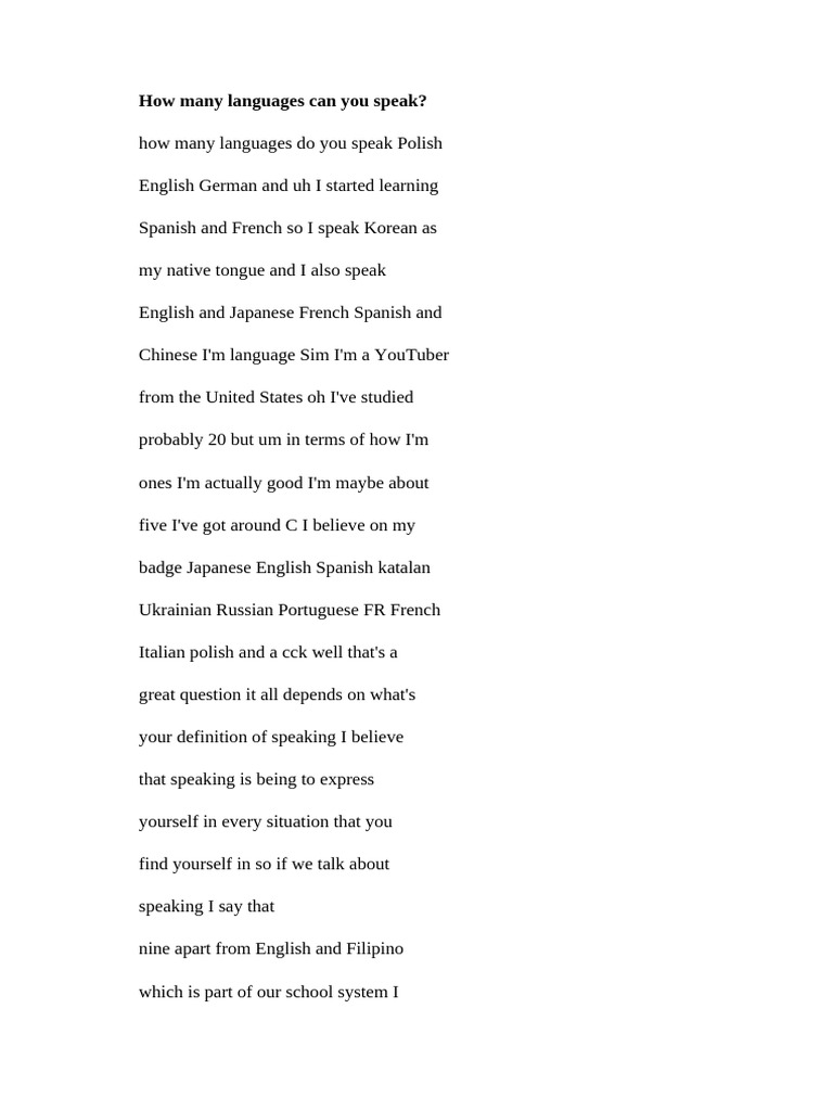How Many Languages Can You Speak | PDF | Languages | Foreign Language ...