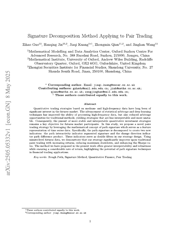 Signature Decomposition Method Applying to Pair Trading | PDF