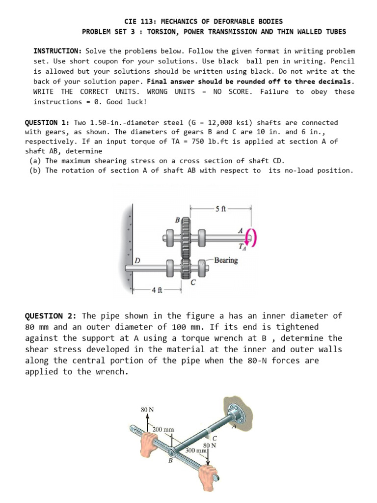 p2 Problem Set in Mechanics | PDF | Stress (Mechanics) | Area