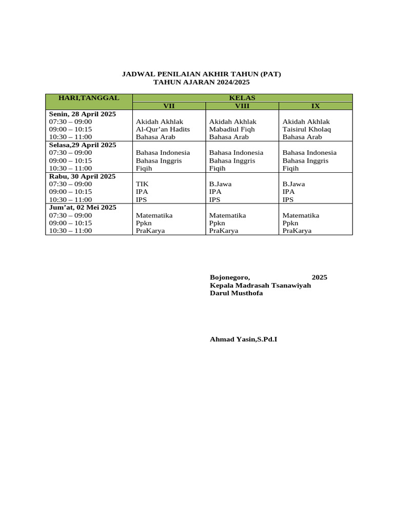 Jadwal Pat | PDF