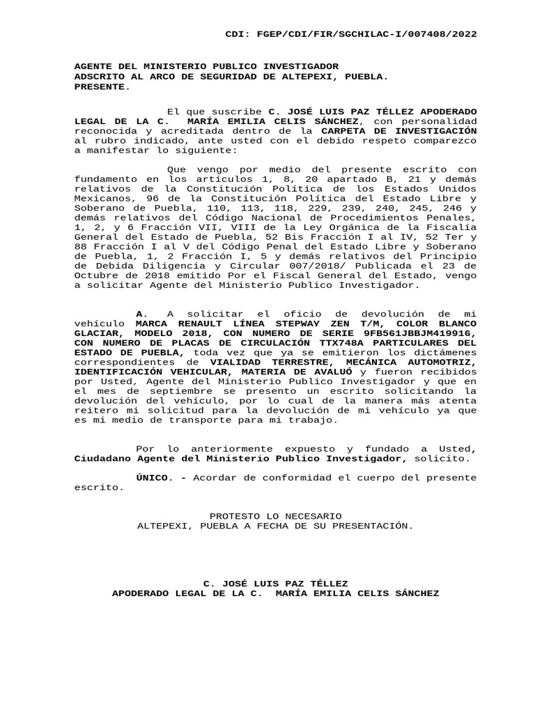 7408.2022 Escrito Devolución Jose Luis | PDF