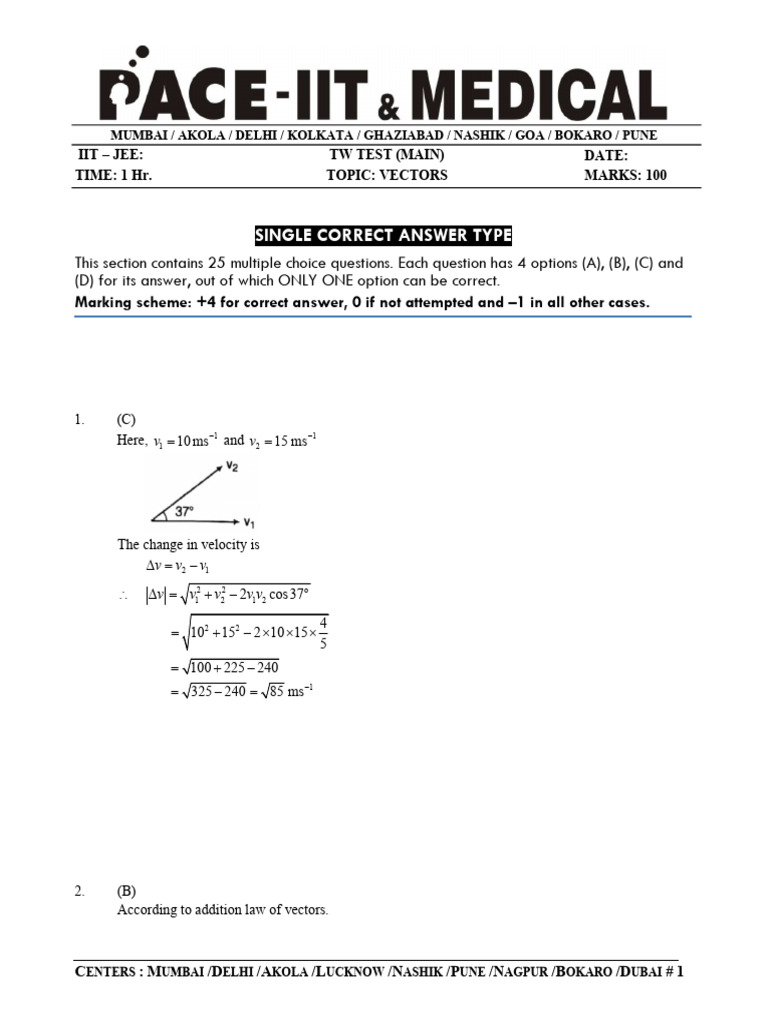 Vectors MCQ Test for IIT-JEE Preparation | PDF | Mathematical Objects ...