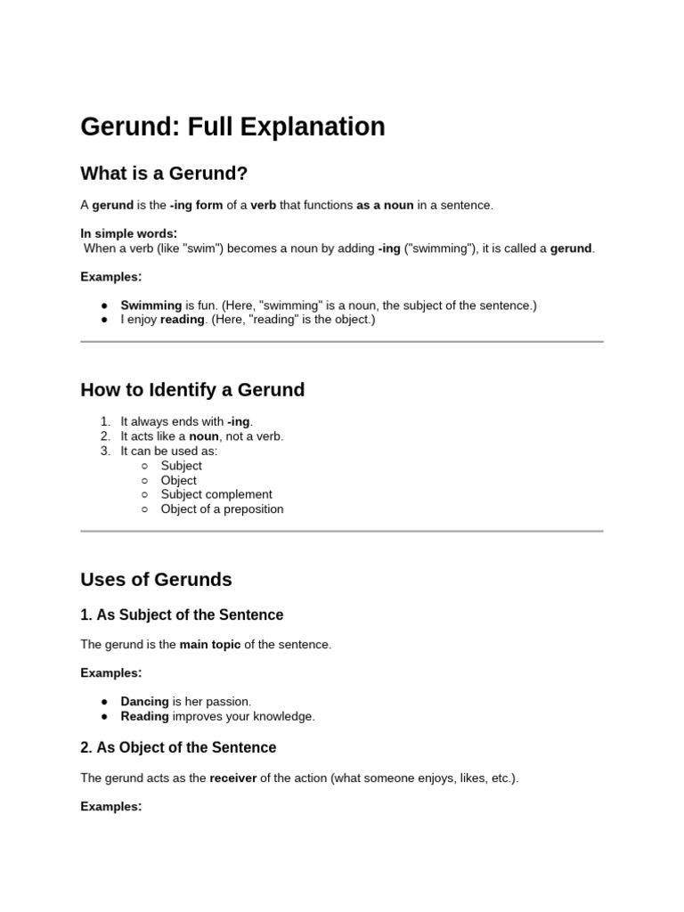 Gerund - Full Explanation | PDF | Verb | Subject (Grammar)