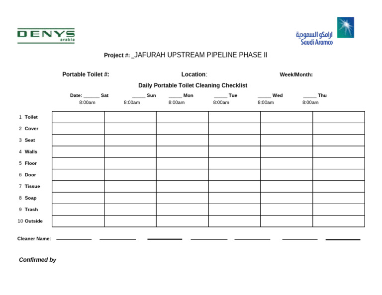 Daily Portable Toilet Cleaning Log | PDF