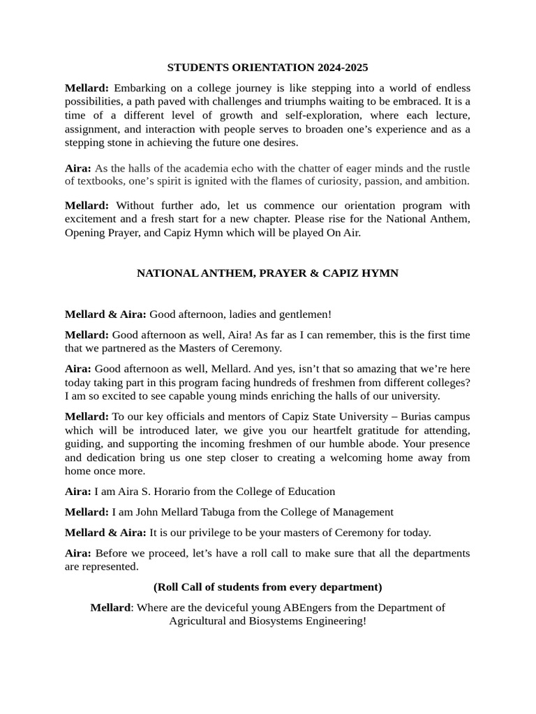 Capiz State University Orientation 2024-2025 | PDF | Student Affairs