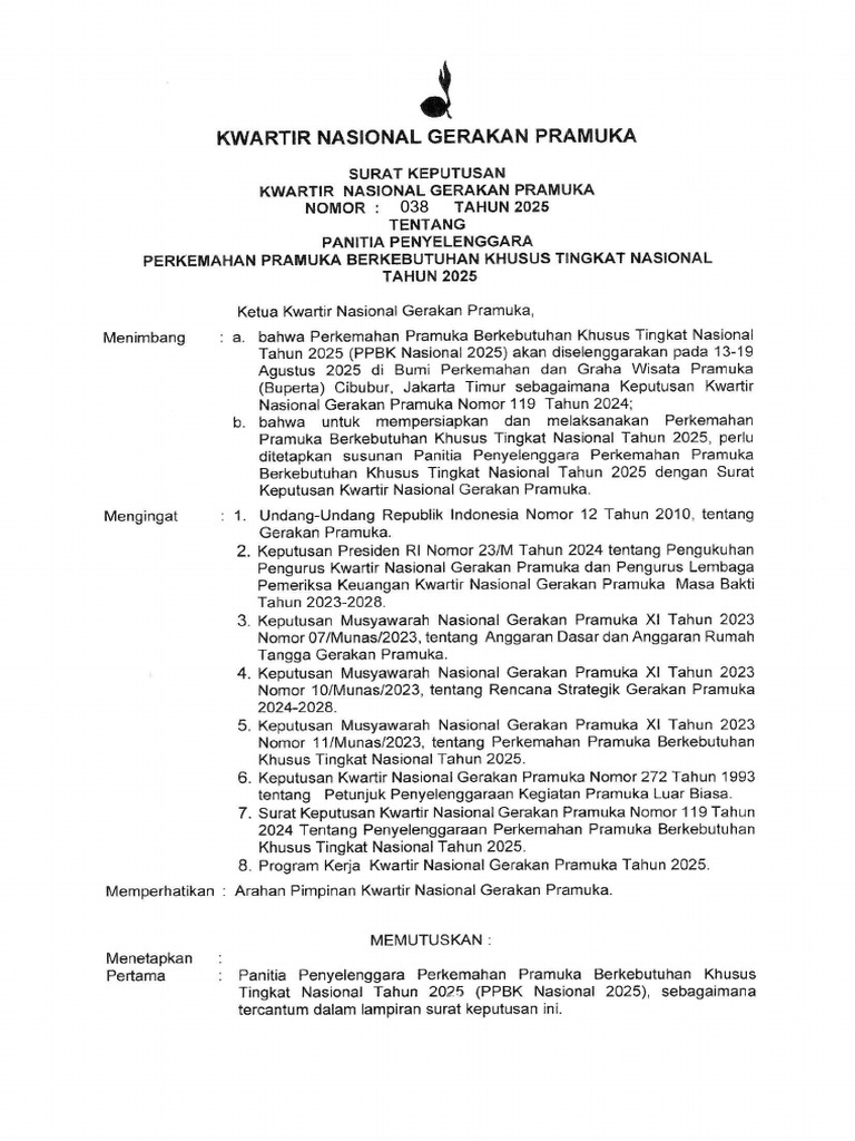 038 Tahun 2025 Panitia Penyelenggara Perkemahan Pramuka Berkebutuhan ...