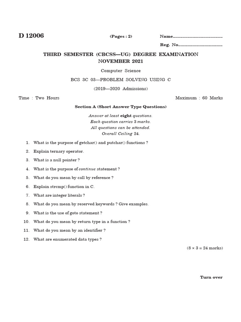 Problem Solving Using C Compl Maths Nov 2021 | PDF | Pointer (Computer Programming) | Computer ...