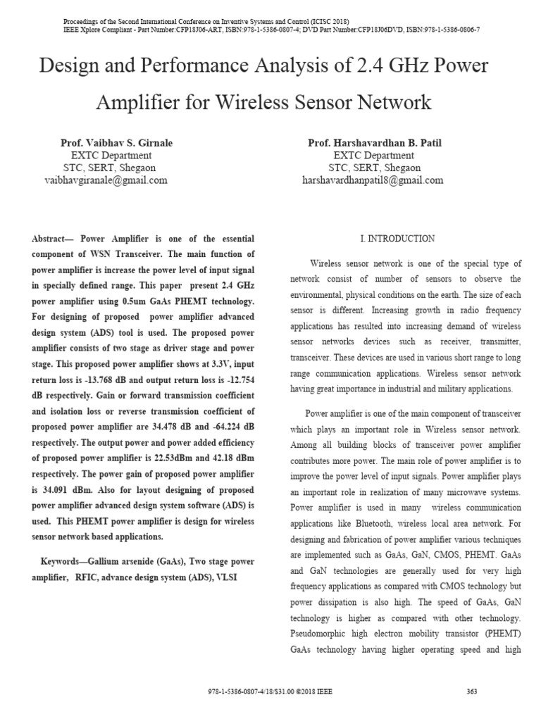 Design and Performance Analysis of 2.4 GHZ Power Amplifier For Wireless ...