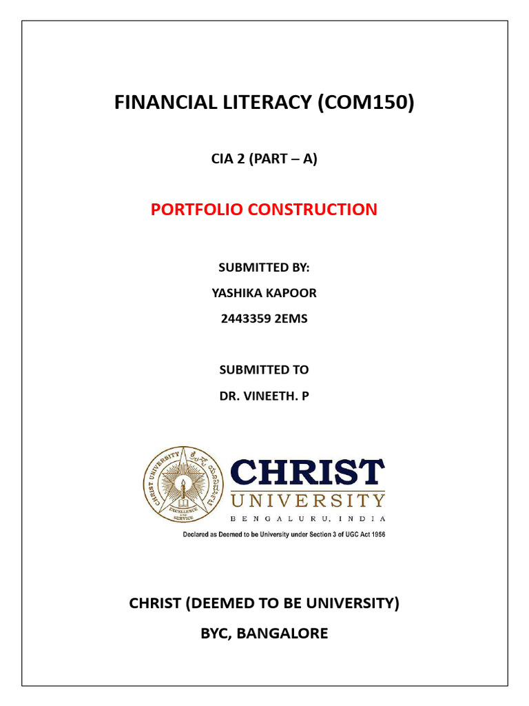 Financial Literacy Portfolio Construction Christ University | PDF ...