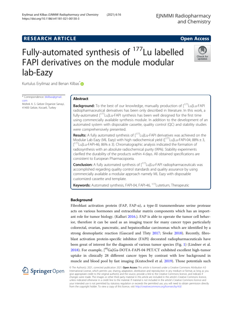 Fully-Automated Synthesis of 177lu Labelled FAPI Derivatives On The ...