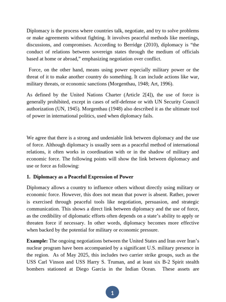 Link Between Diplomacy and Force. | PDF | Diplomacy | Peacekeeping
