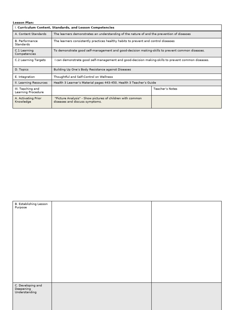 Lesson Plan Health 3 | PDF