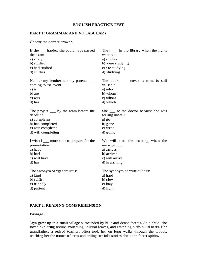 ENGLISH PRACTICE TEST 2 | PDF | Natural Environment