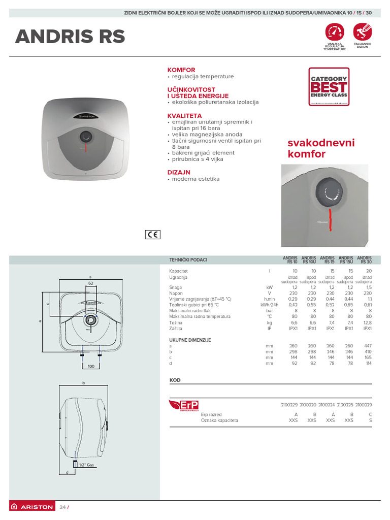 Ariston Andris Rs 30 Tehnicki List | PDF