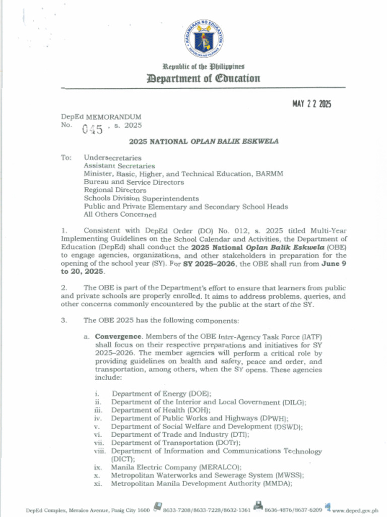 DM - s2025 - 045 Oplan Balik Eskwela | PDF