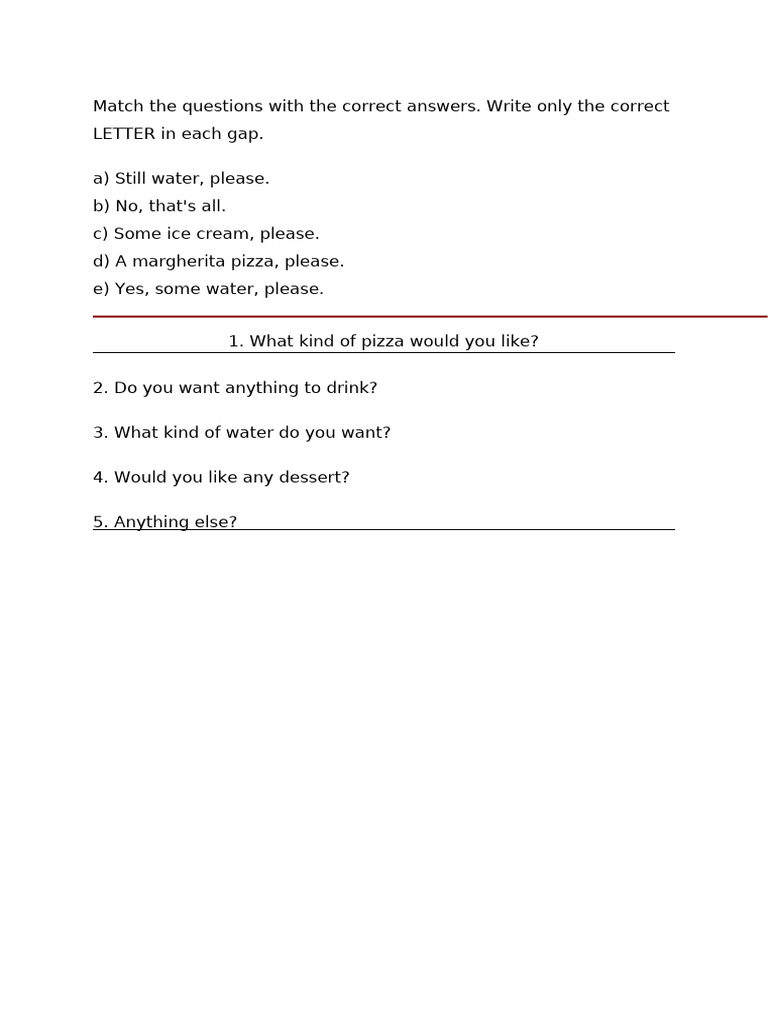 Match The Questions With The Correct Answers | PDF