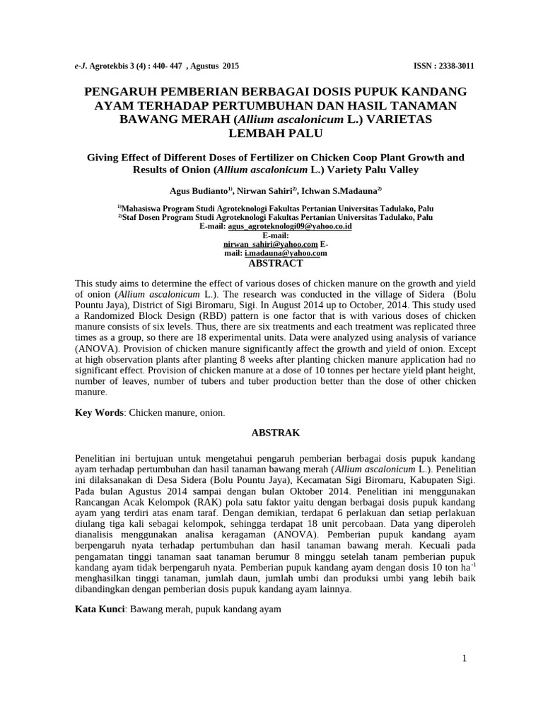 Pengaruh Pemberian Dosis Dan Pupuk Bagi | PDF