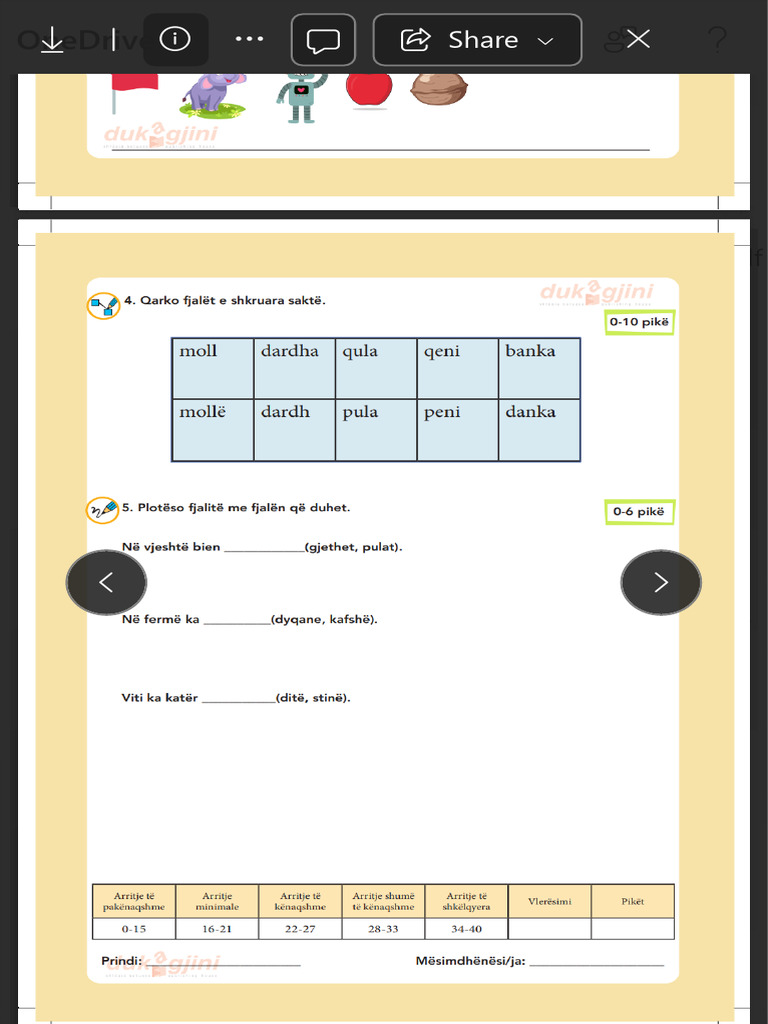 Dukagjini - Klasa 1 - Pako e Vleresimit & Vetevleresimit - Onedrive 2 | PDF