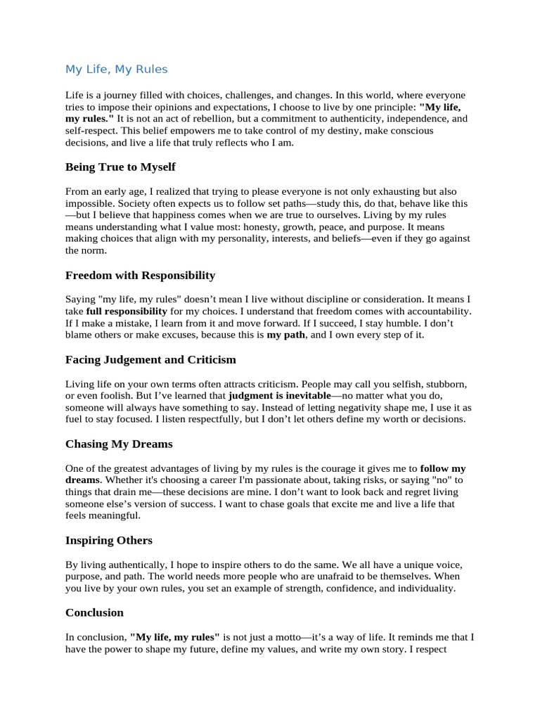 My Life, My Rules: A Personal Journey | PDF | Social Psychology ...