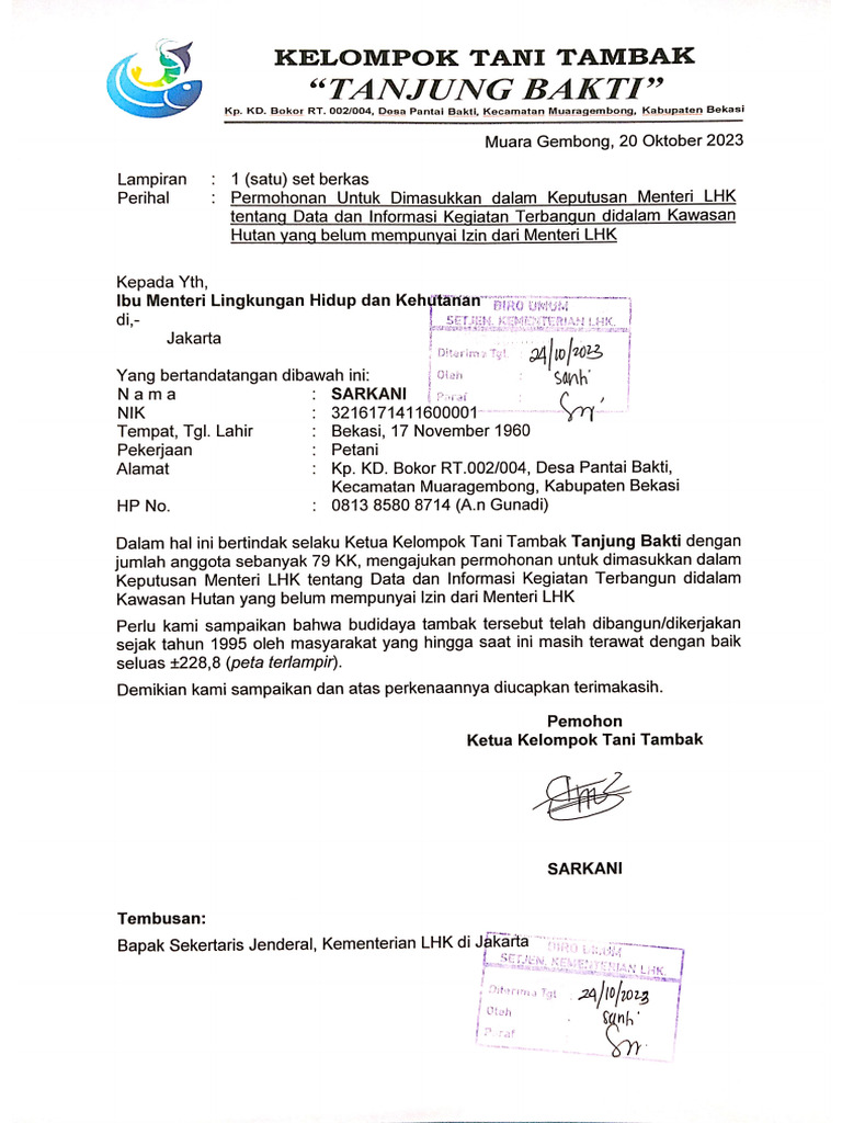 Tanda Terima Dimasukkan Kedalam SK KTT Tanjung Bakti | PDF