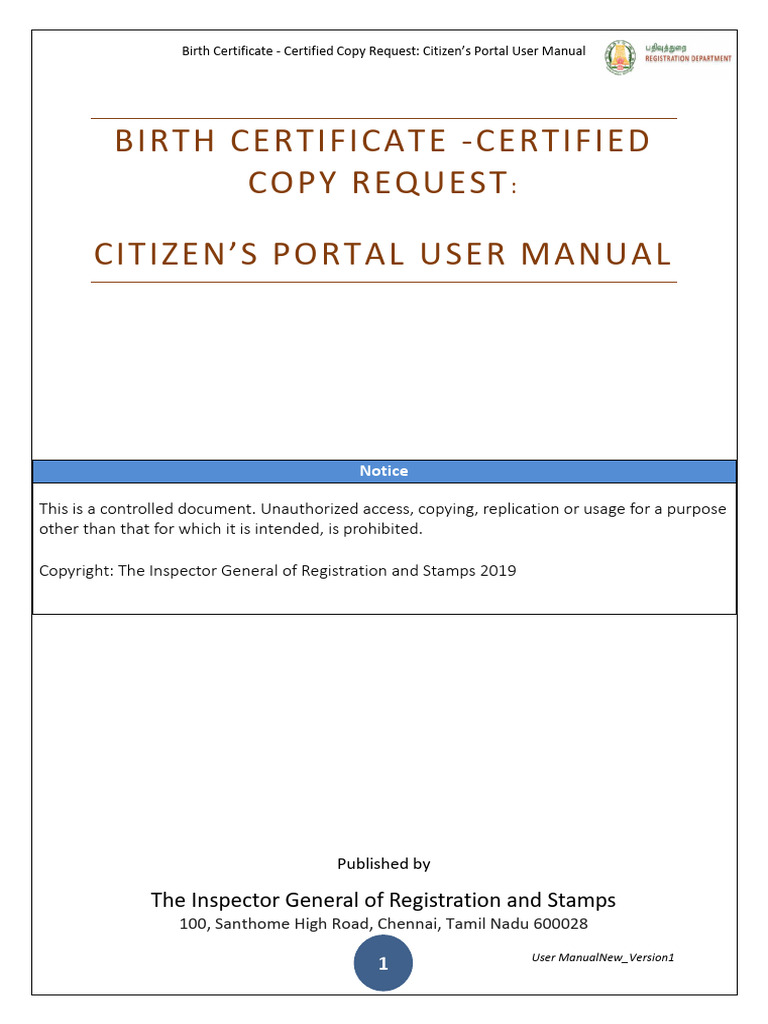 Birth Certificate CC - Portal - User Manua | PDF | Birth Certificate ...