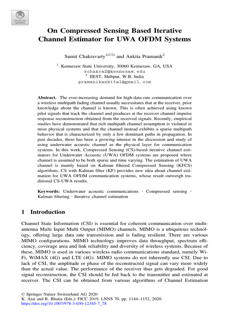 On Compressed Sensing Based Iterative Channel Estimator For UWA OFDM Systems 2019 | PDF | Mimo | 4 G