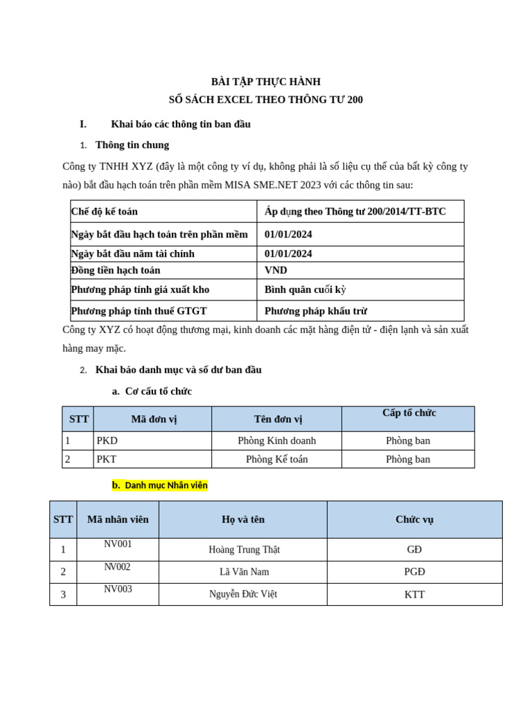 Bai Tap Thuc Hanh - EXCEL - SV | PDF