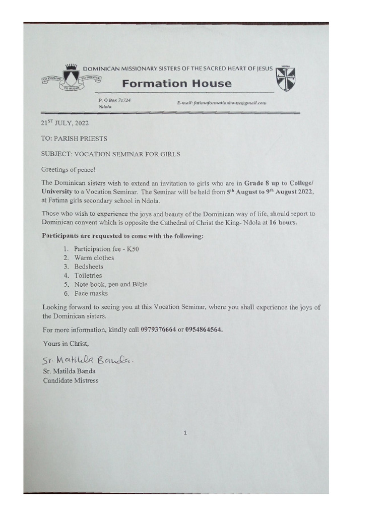 Letter To Parishes | PDF