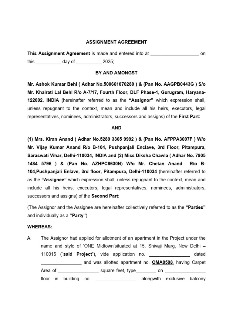 Assignment Agreement - Oma0508 | PDF | Assignment (Law) | Consent