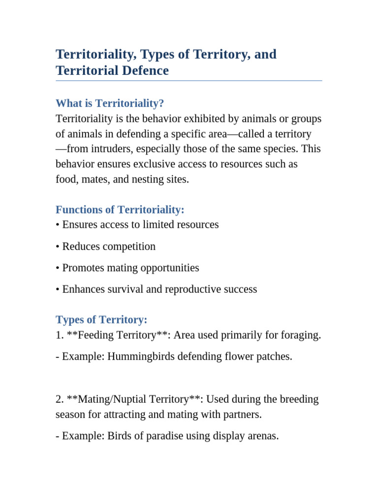 Types of Territoriality Explained | PDF