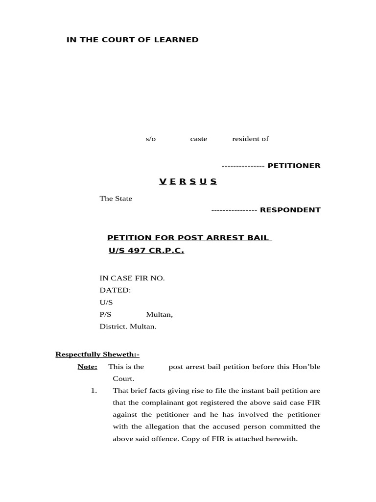 General Post Arrest Bail Application Magistrate | PDF | Bail | Arrest