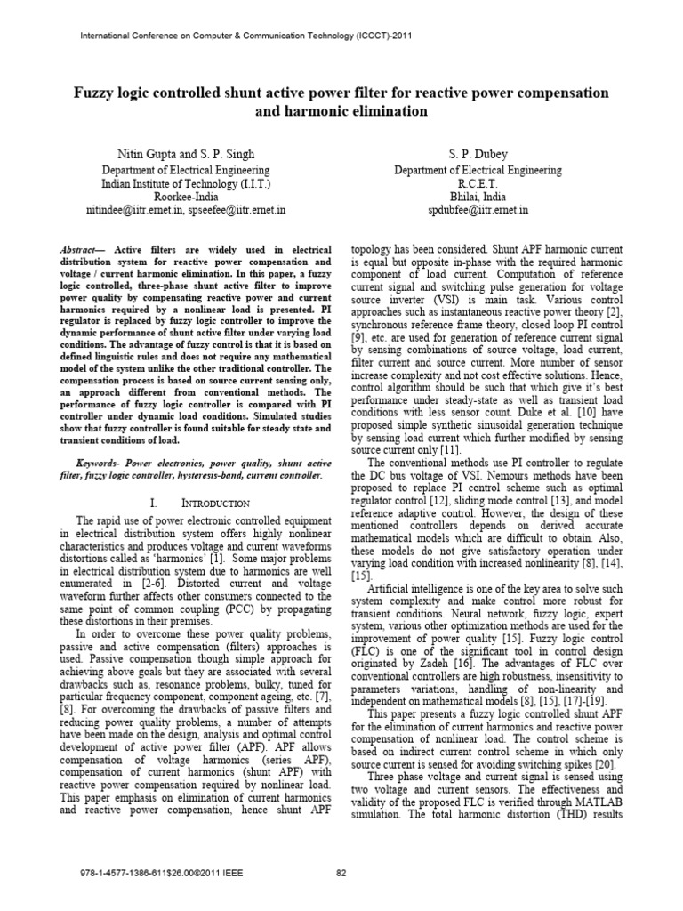 Fuzzy Logic Controlled Shunt Active Power Filter for Reactive Power ...