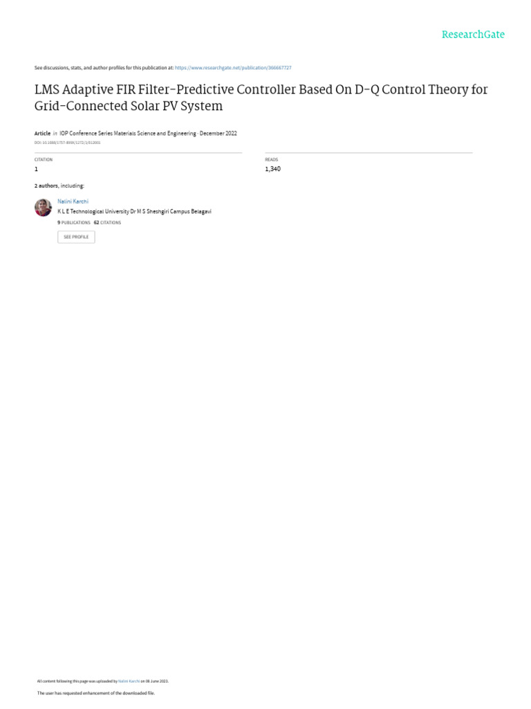 LMS Adaptive FIR Filter Predictive Controller Based on D Q Control Theory for Grid Connected ...