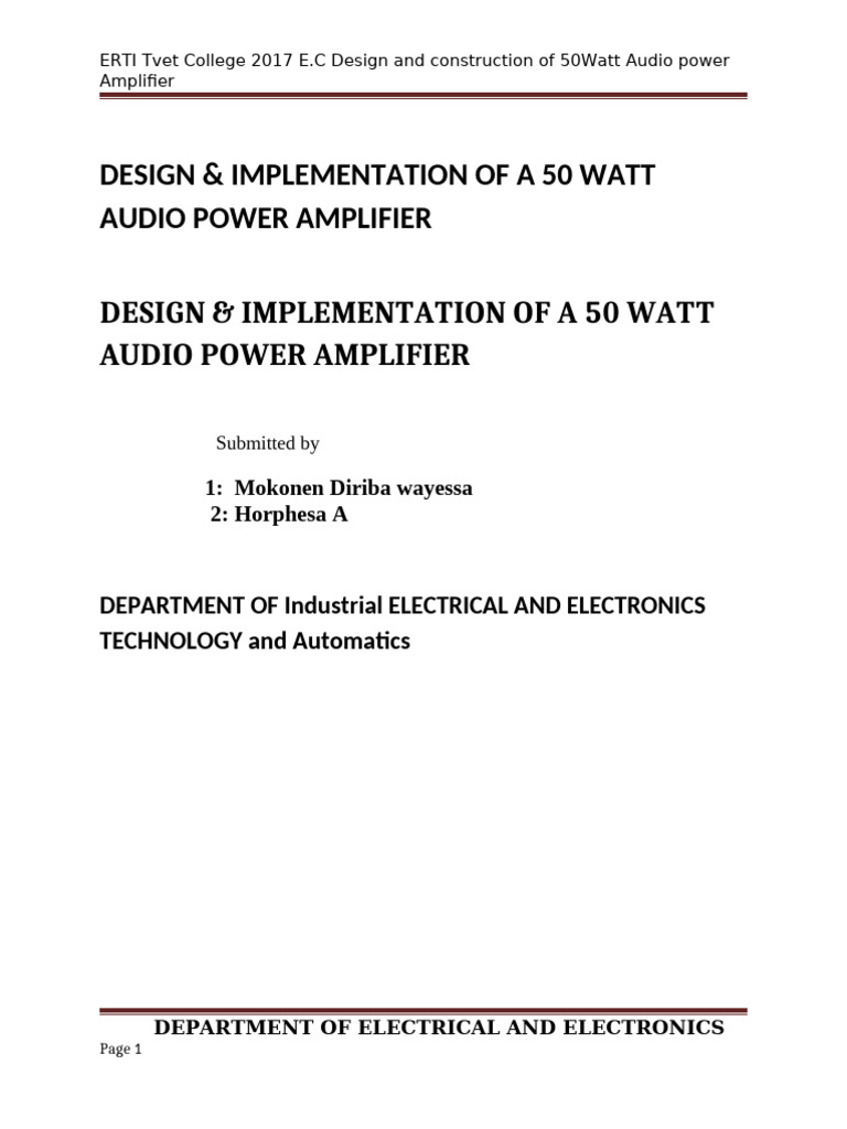 Design & Construct 50W Power Amplifier | PDF | Amplifier | Power Supply